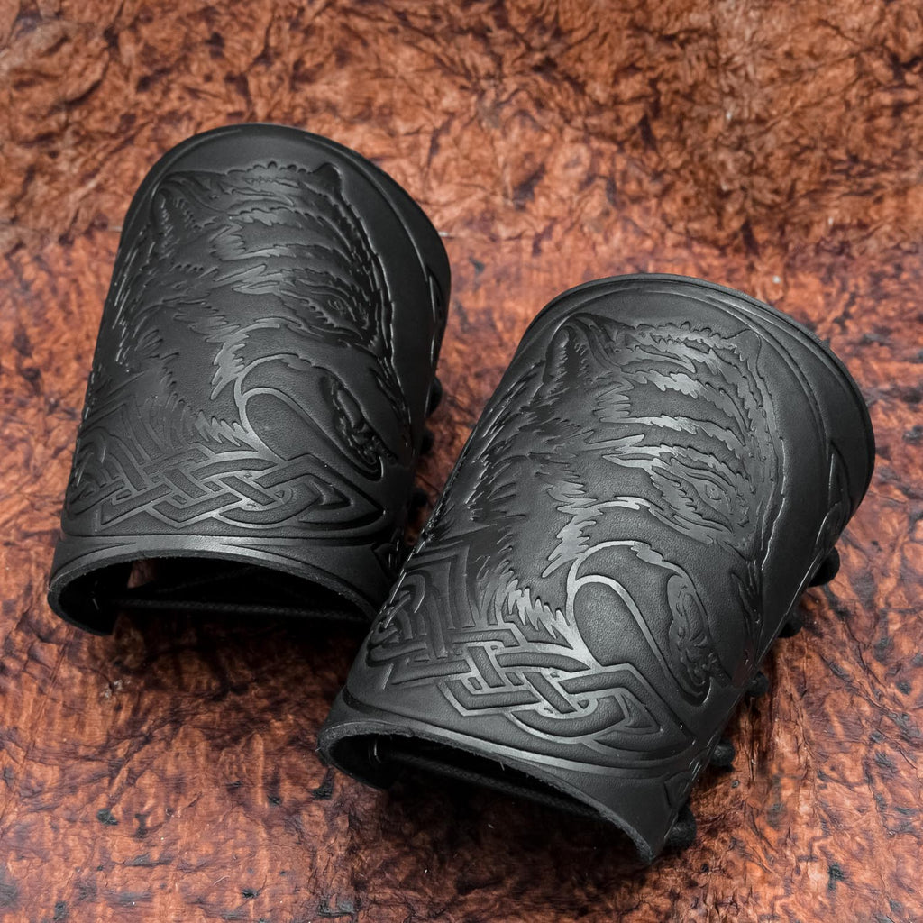 Black Fenrir Leather Bracer/Wide Cuff – Skullvikings