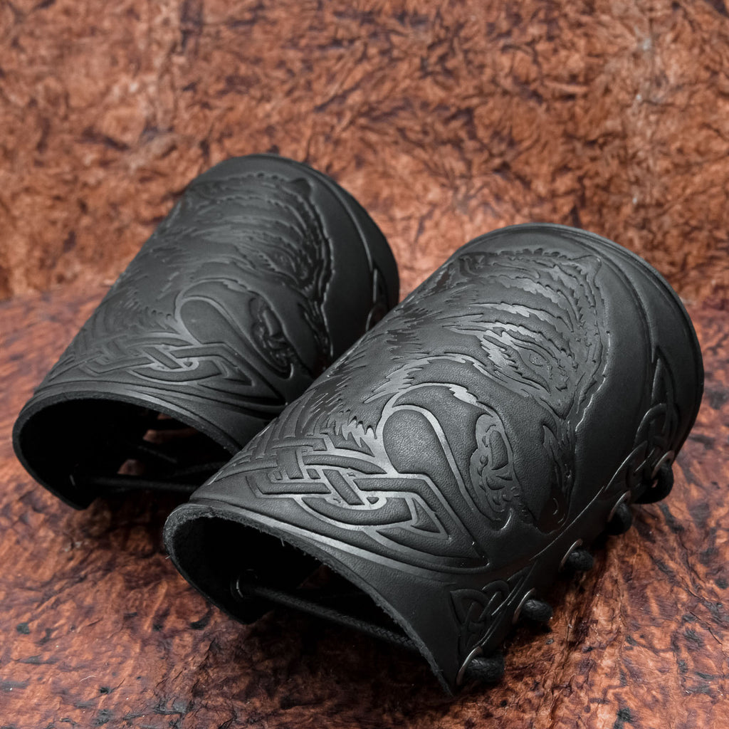 Black Fenrir Leather Bracer/Wide Cuff – Skullvikings