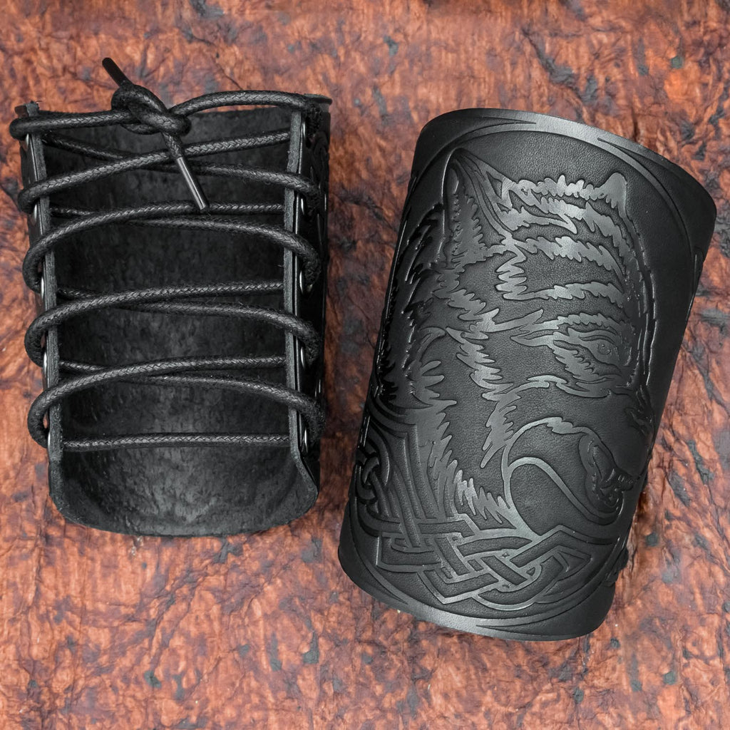 Black Fenrir Leather Bracer/Wide Cuff – Skullvikings