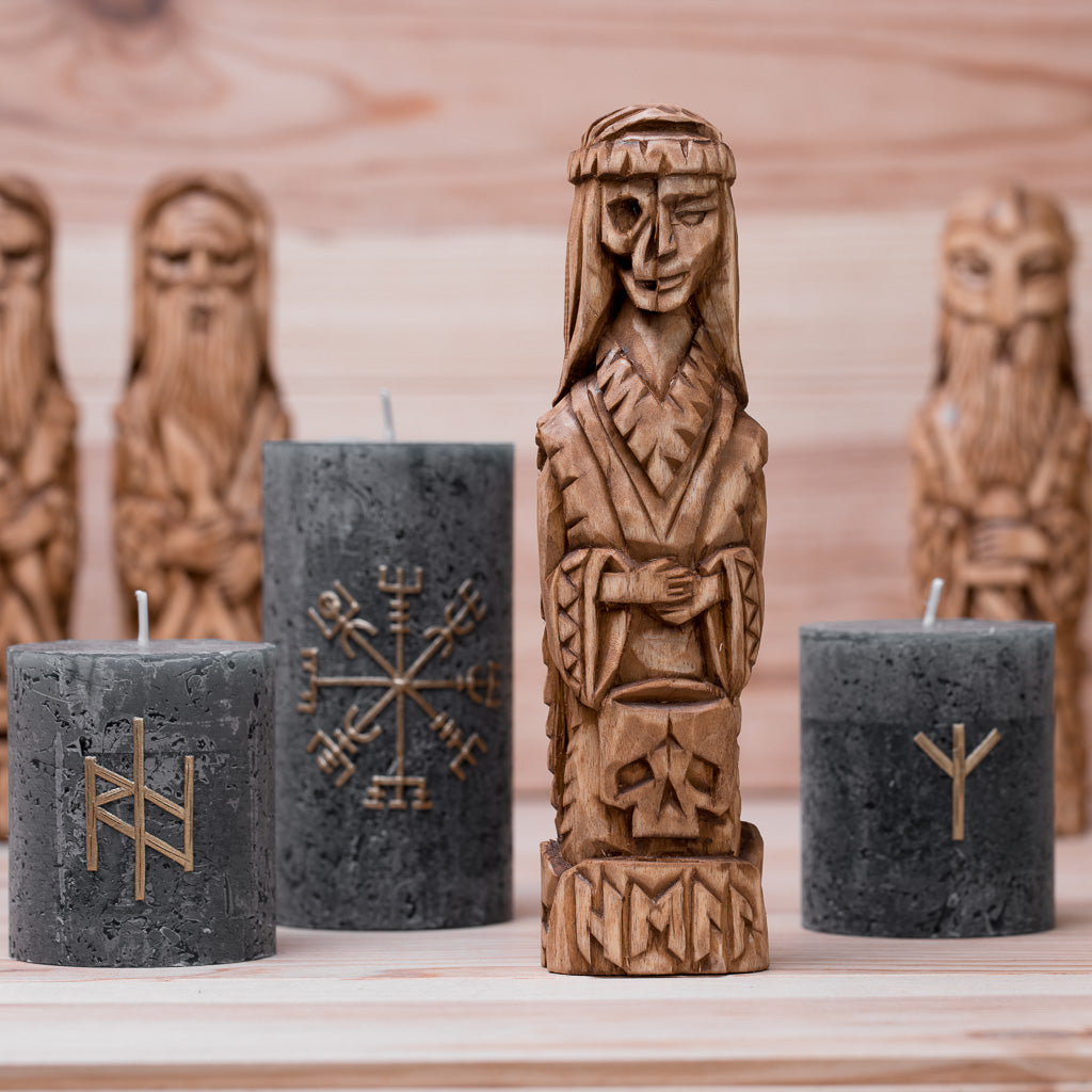 Goddess Hell Linden Wood Statue (runes) – Skullvikings